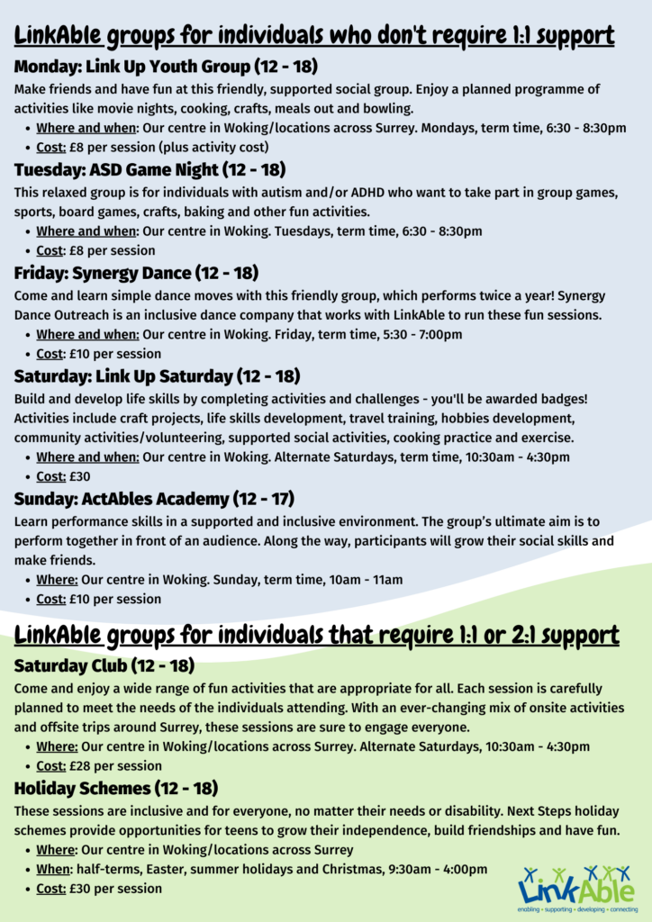 Linkable - Support Group Activities Information - Gosden House School